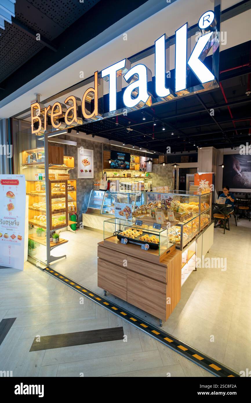 Bangkok, Thailand - January 24, 2020: baked goods displayed at BreadTalk in Bangkok, including ...