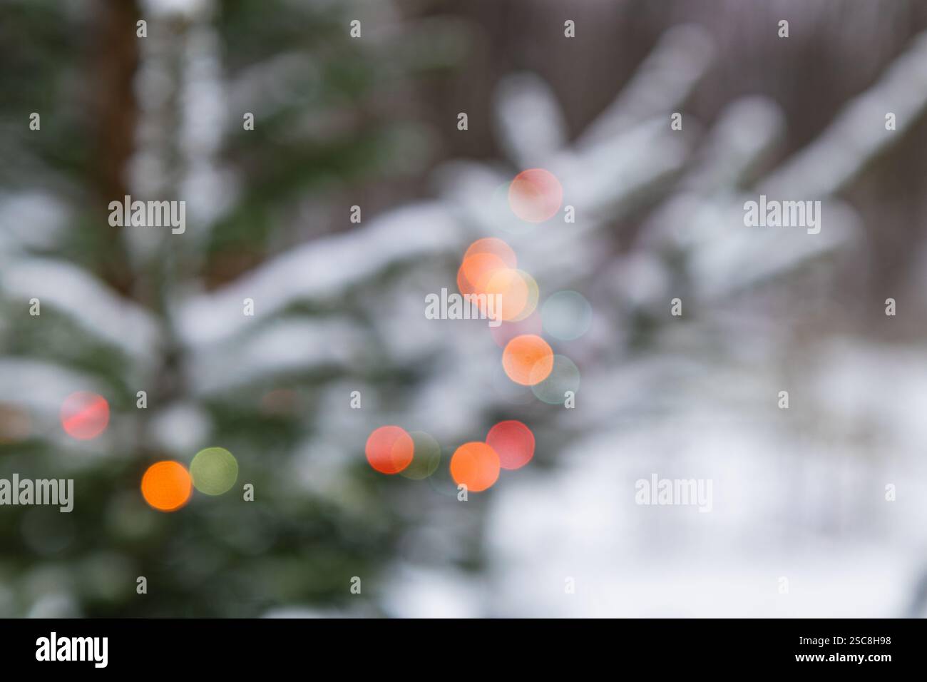 Colorful Christmas lights twinkle in a beautiful bokeh effect against ...