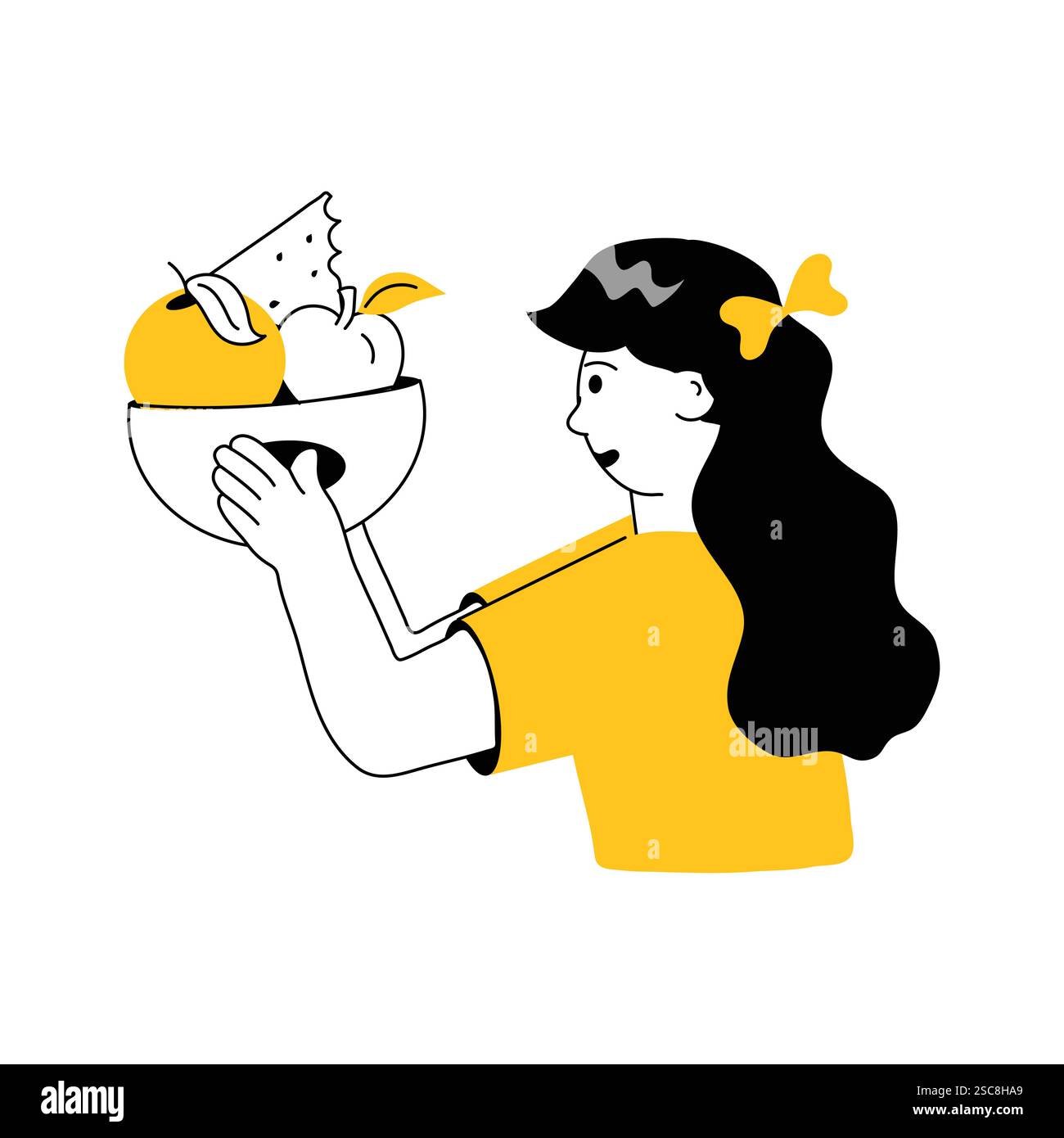 A girl holding fruit bowl, summer fruits vector illustration Stock ...