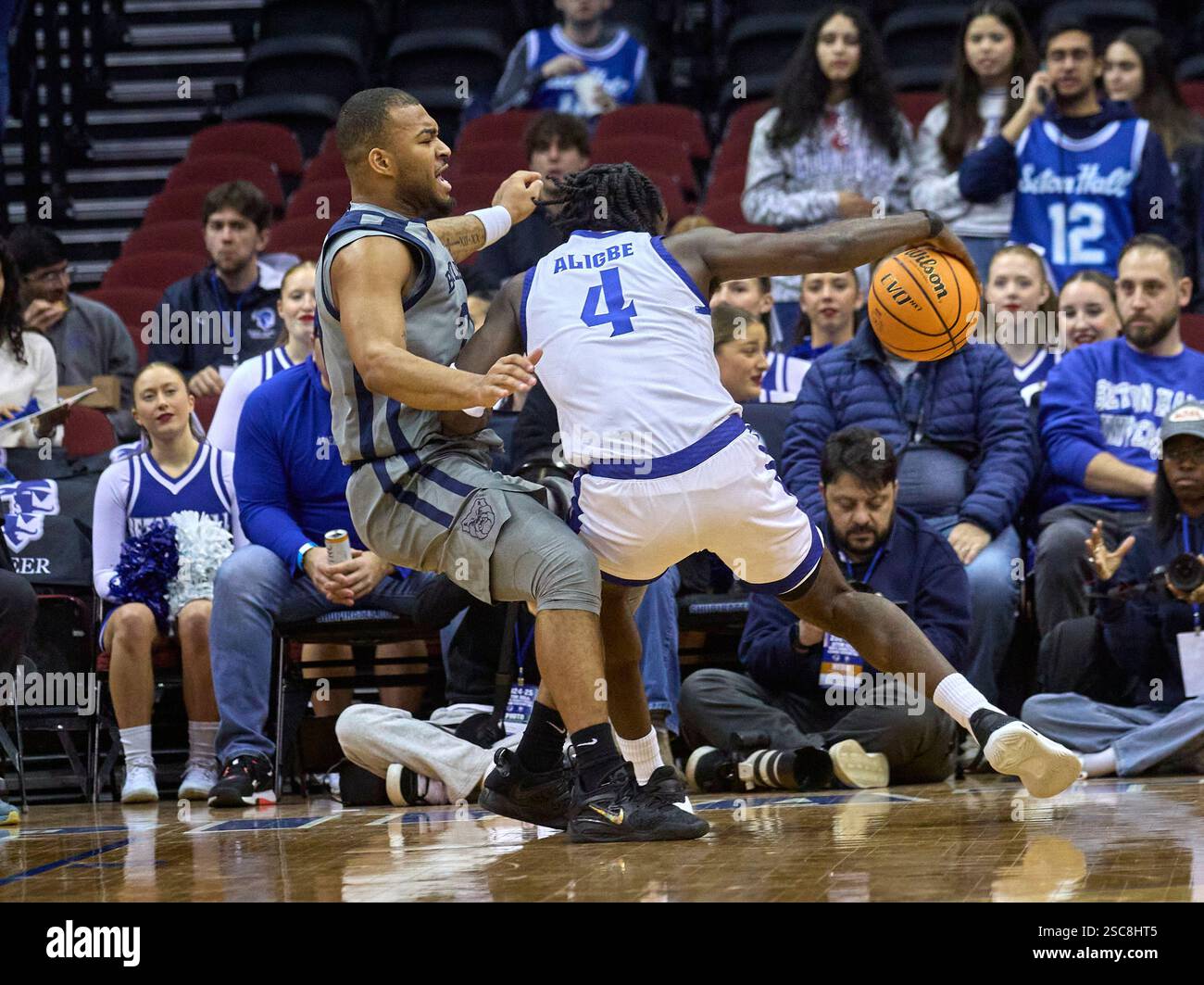 Seton Hall Pirates forward Prince Aligbe (4) is called for charging ...