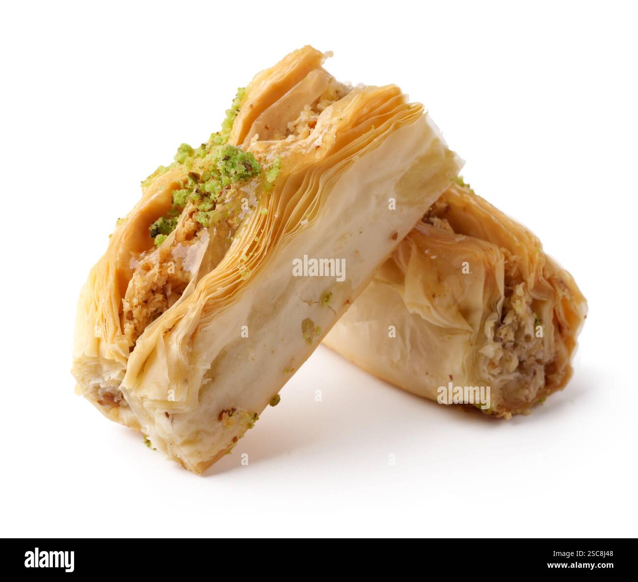 Traditional baklava with layers of flaky pastry and nuts served on a ...