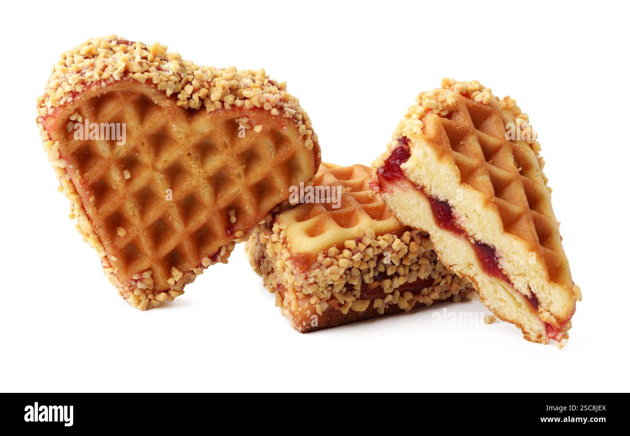 Unique heart-shaped waffles filled with fruit jam and coated in crunchy ...