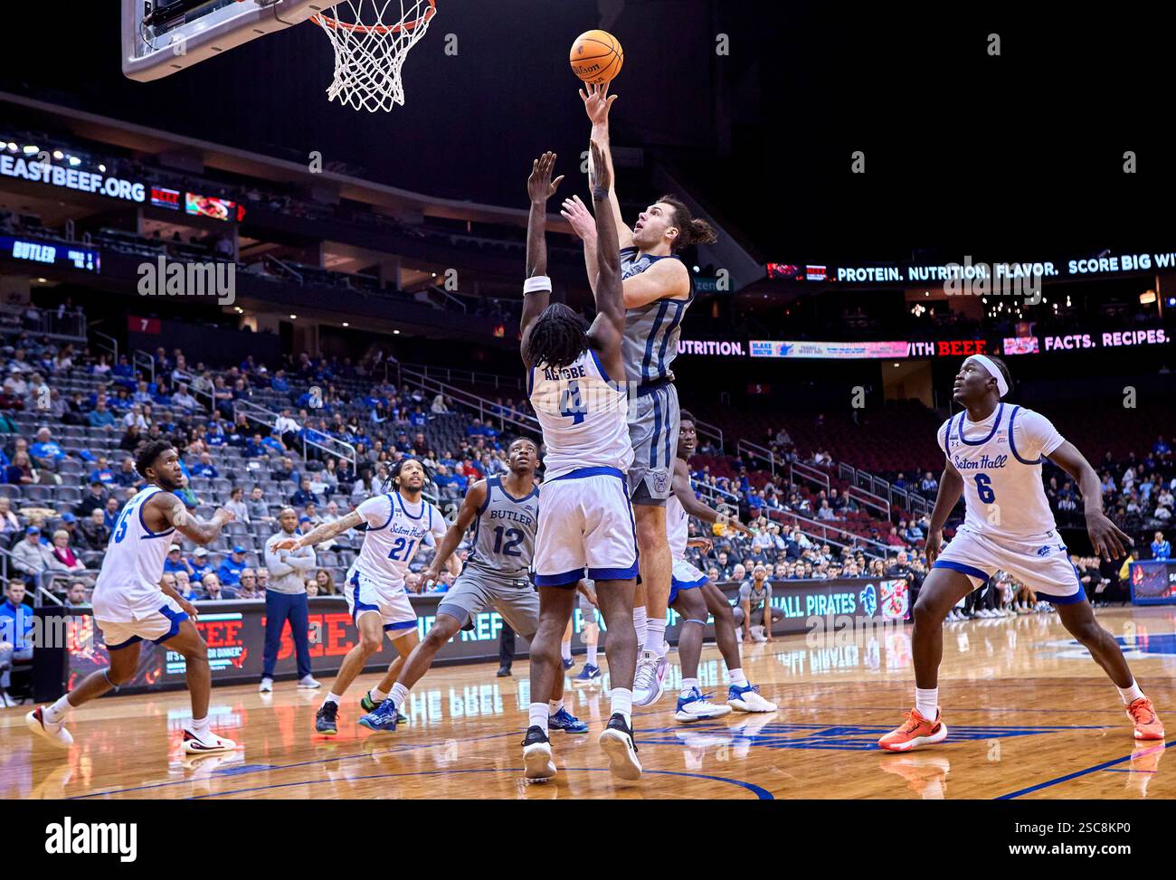 Butler Bulldogs forward Boden Kapke (33) shoots over Seton Hall Pirates ...