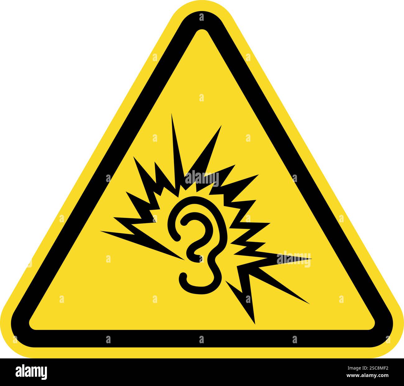 Loud noise warning sign. Triangle yellow background. Safety signs and ...
