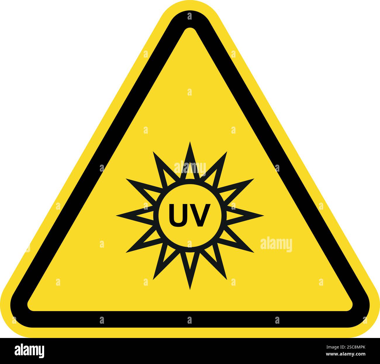 UV Light Hazard warning sign. Triangle yellow background. Safety signs ...
