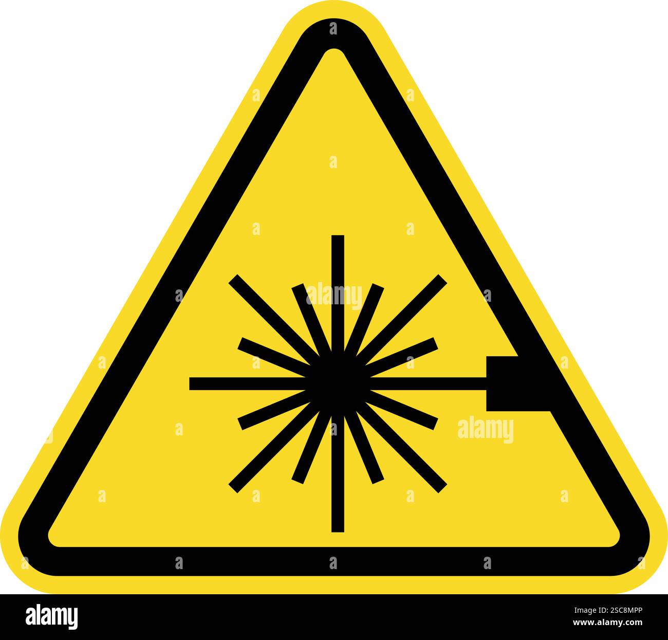 Laser beam warning sign. Triangle yellow background. Safety signs and ...