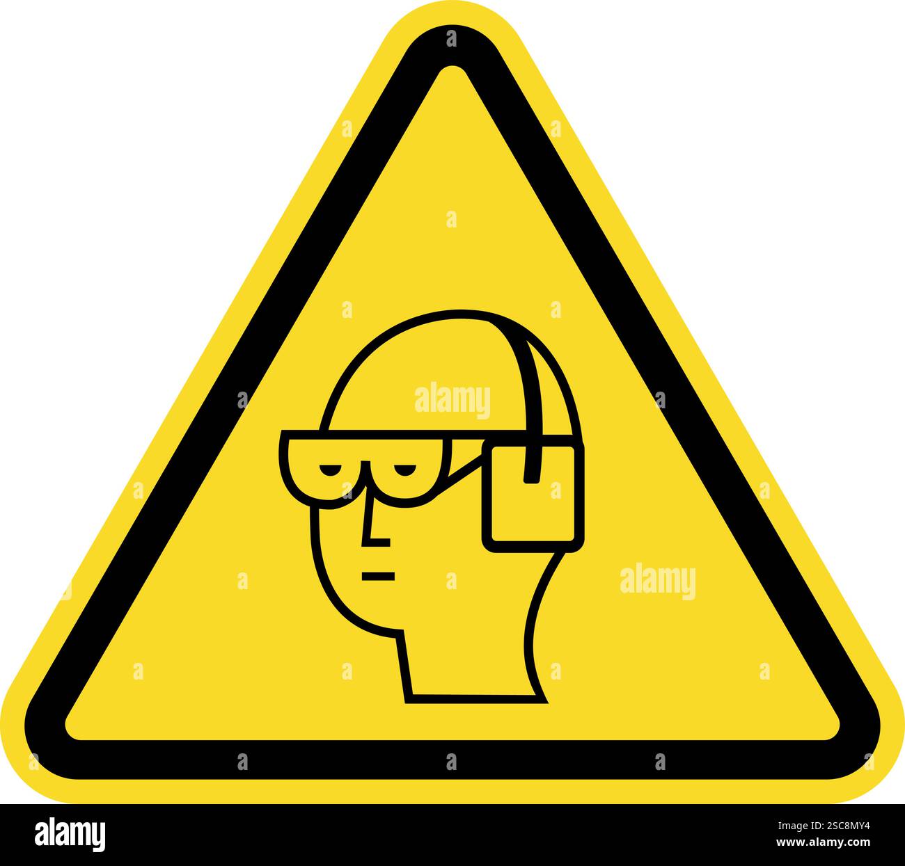 Flying debris and loud noise warning sign. Triangle yellow background ...