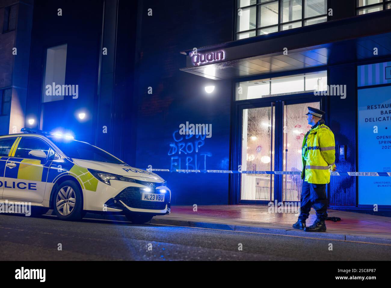 Manchester, UK. 06 FEB, 2025. Police look on as Palestine action target ...