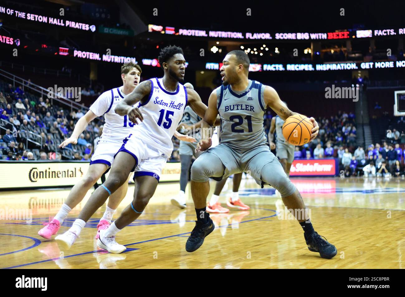 Newark, USA. 05th Feb, 2025. Seton Hall's Jahseem Felton (15) and ...