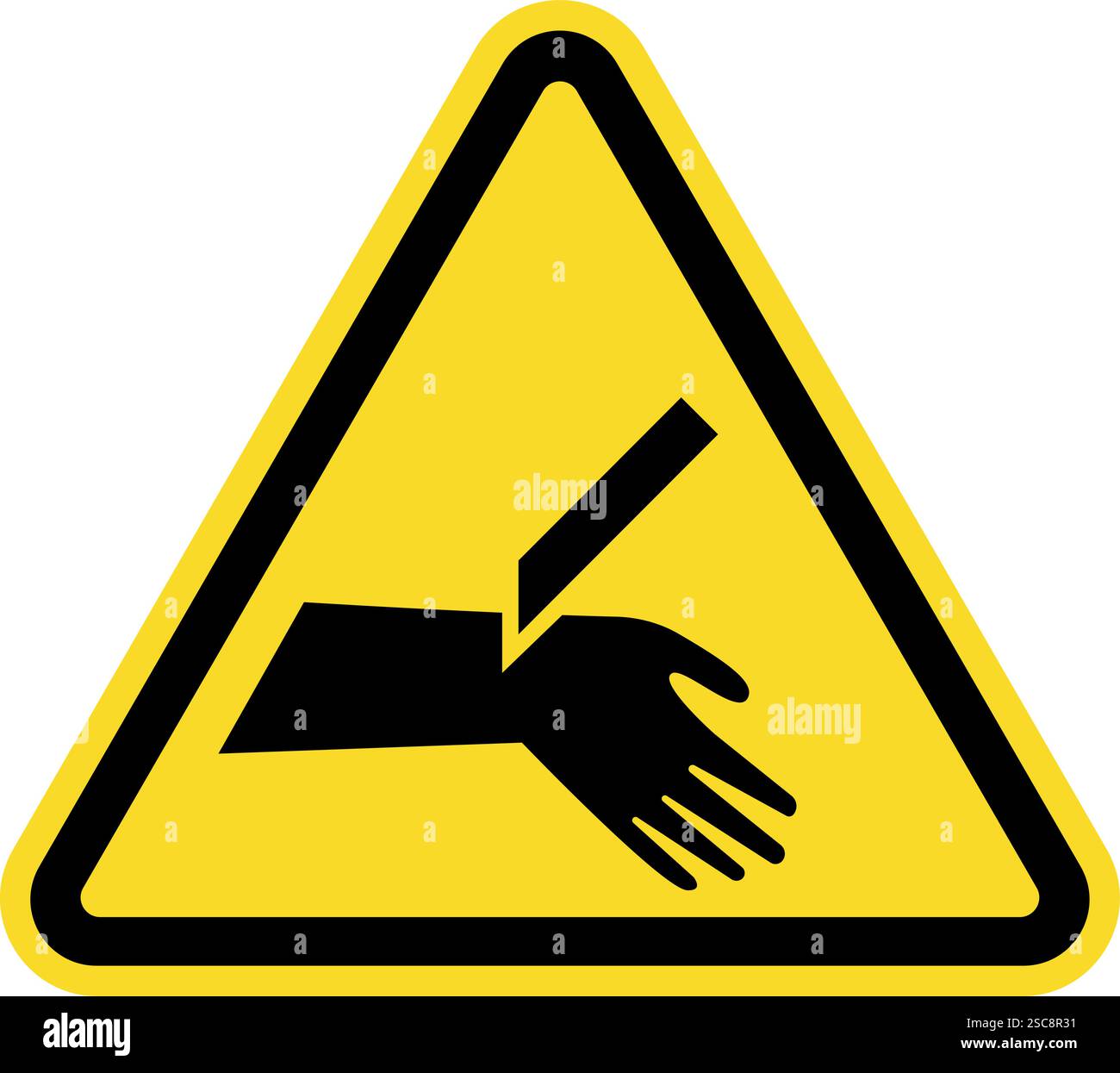 Cutting of hand or finger warning sign. Triangle yellow background ...