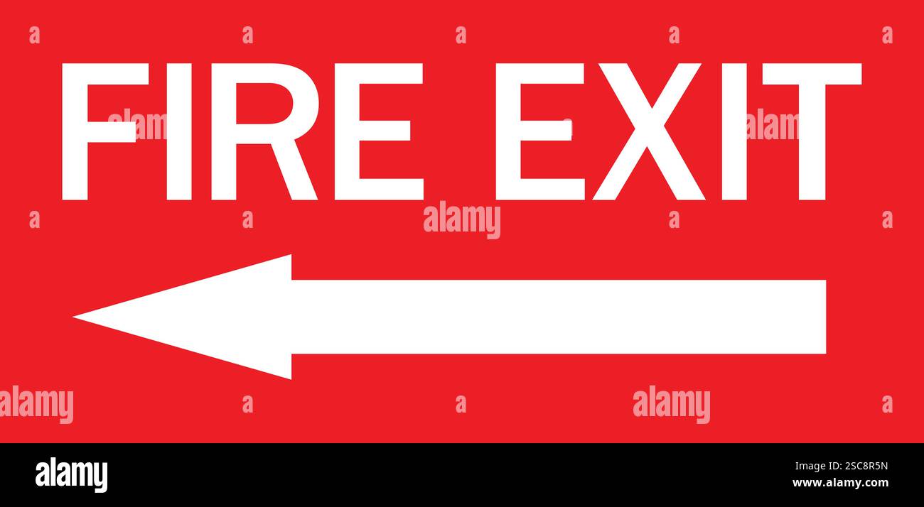 Fire Exit Sign. White on red background. Safety signs and symbols Stock ...
