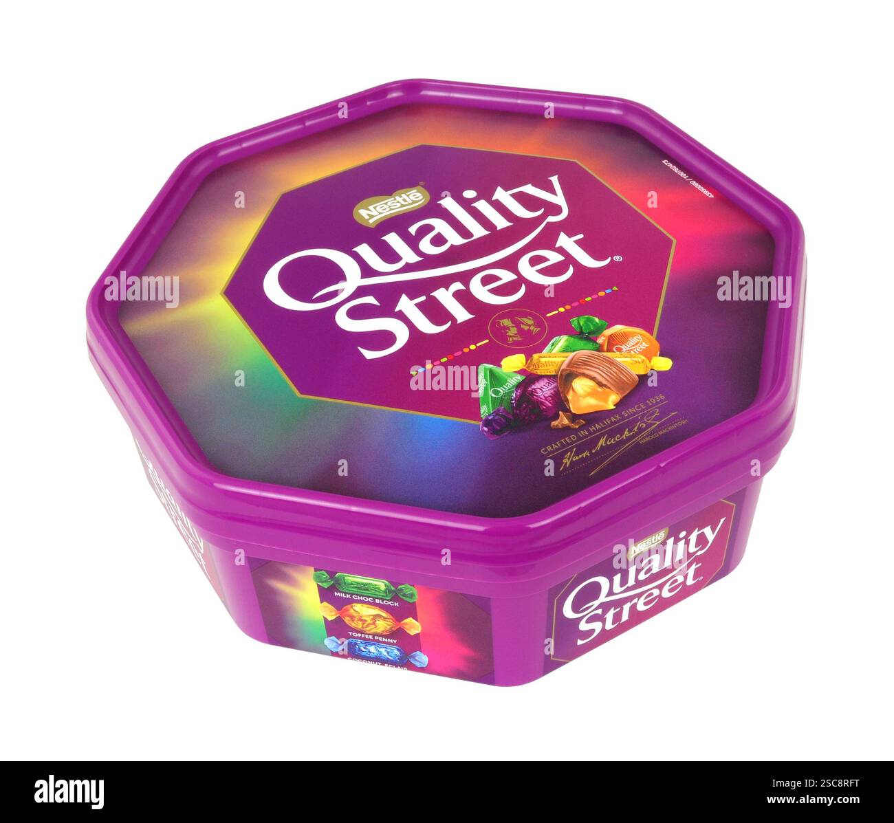Tub of Nestle quality street assorted milk and dark chocolates in a ...