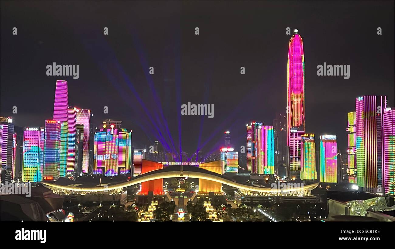 SHENZHEN, CHINA - FEBRUARY 1, 2025 - A light show on landmark buildings ...