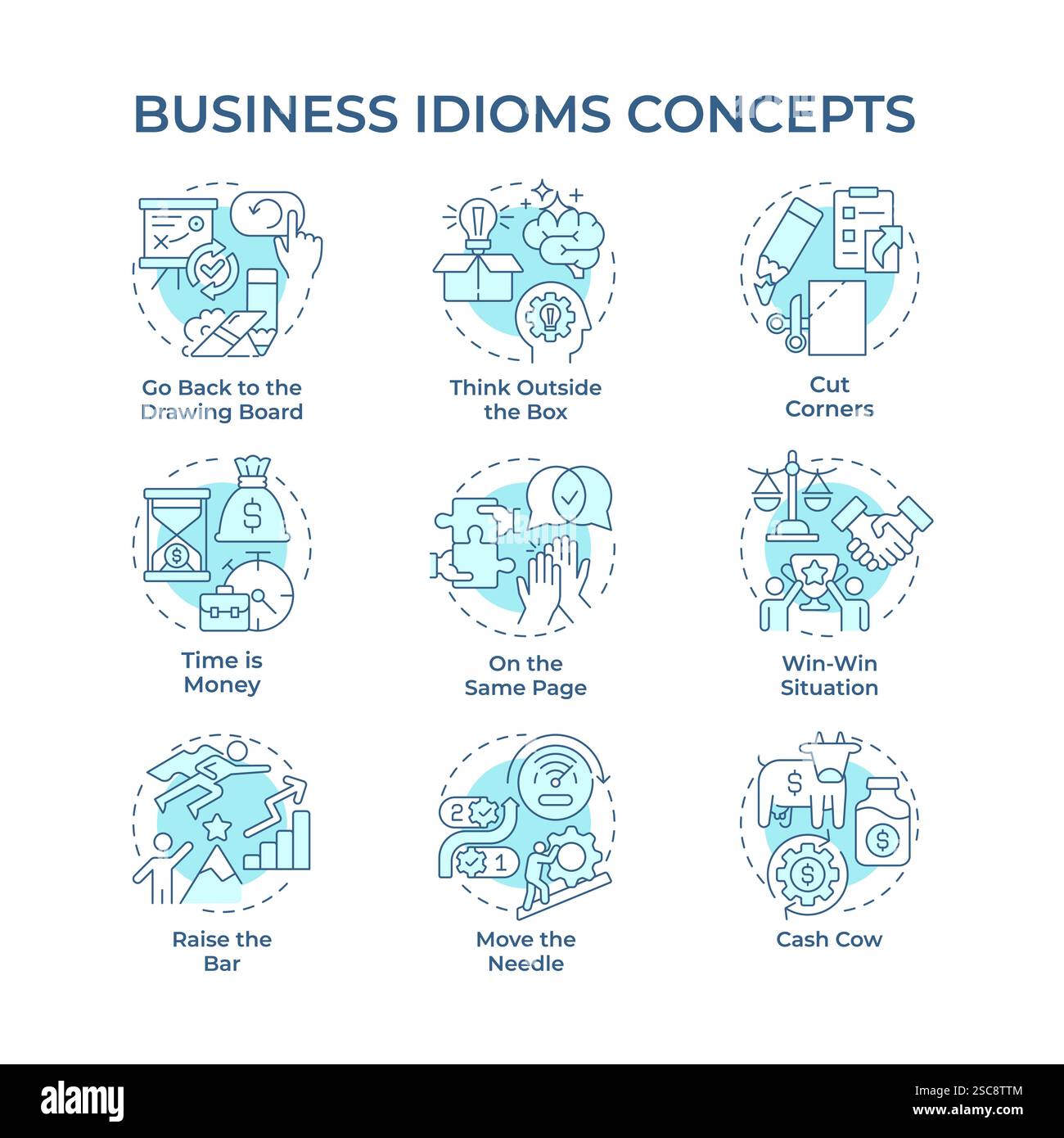 Business idioms soft blue concept icons Stock Vector Image & Art - Alamy
