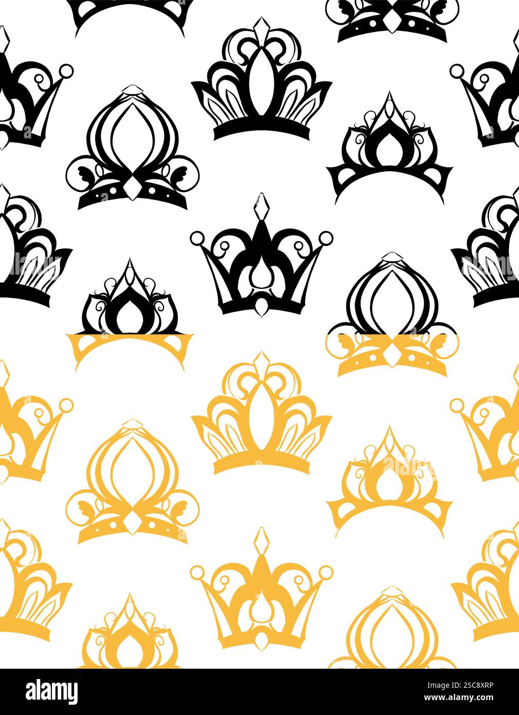 Vector set of seamless patterns with golden and black crowns on white ...
