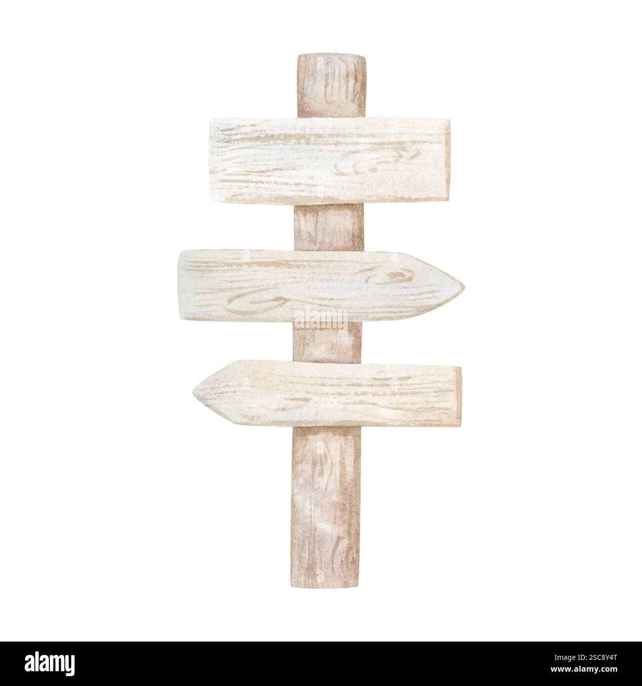 Wooden direction sign watercolor illustration isolated on white ...