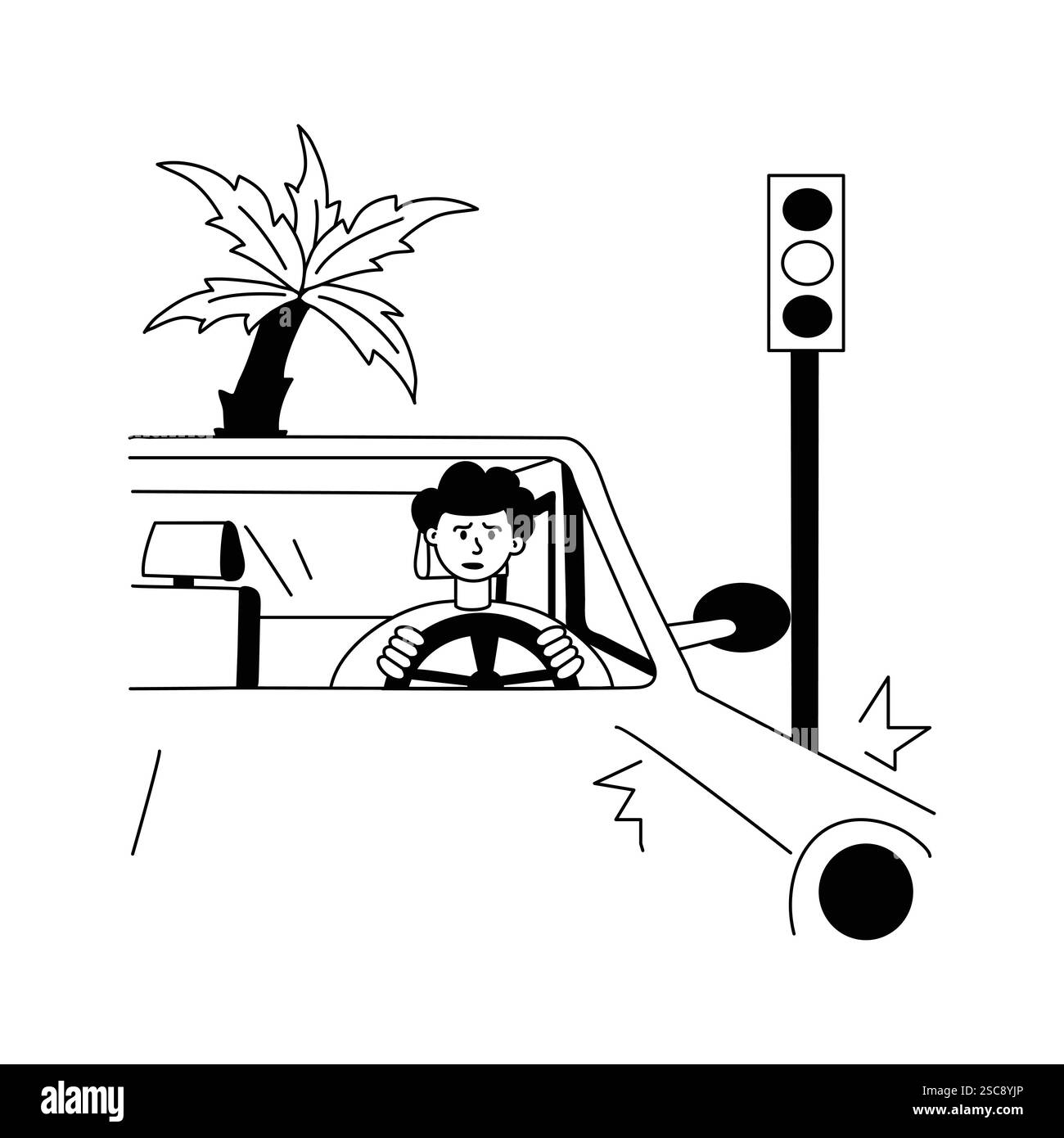 A man driving a car in summer season, concept illustration of drive ...