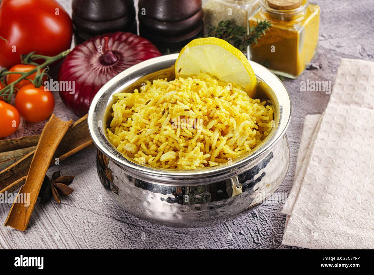 Indian vegan cuisine lemon basmati rice Stock Photo - Alamy