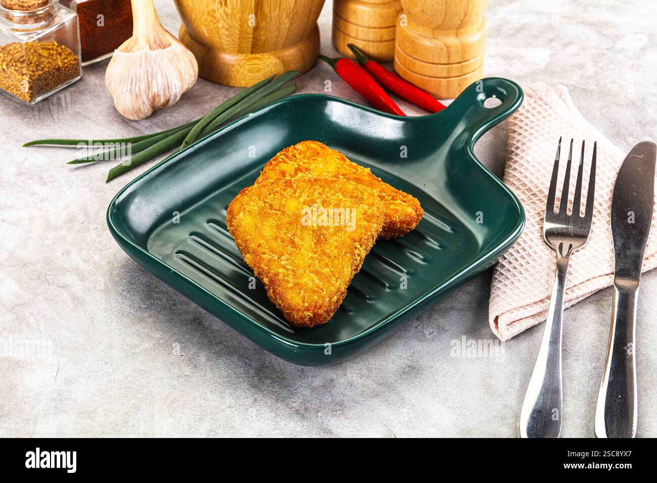 Fried potato hash brown snack for breakfast Stock Photo - Alamy
