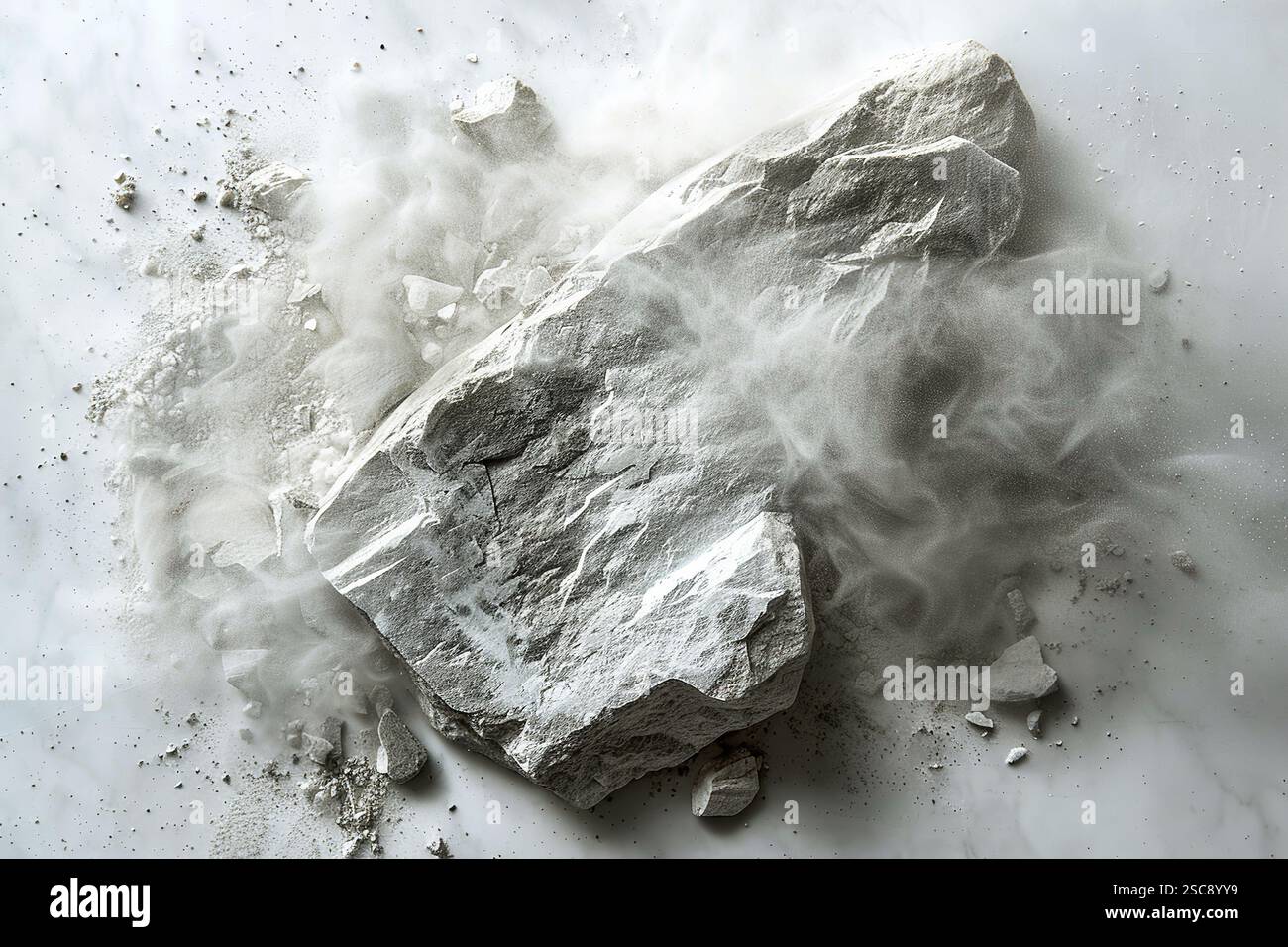 Rock stone white background fall black falling space, surrounded by a ...