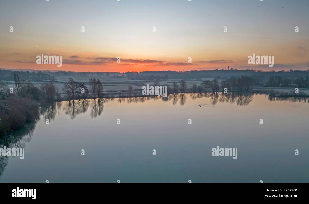 aerial view of dawn over conningbrook lakes country park former gravel ...