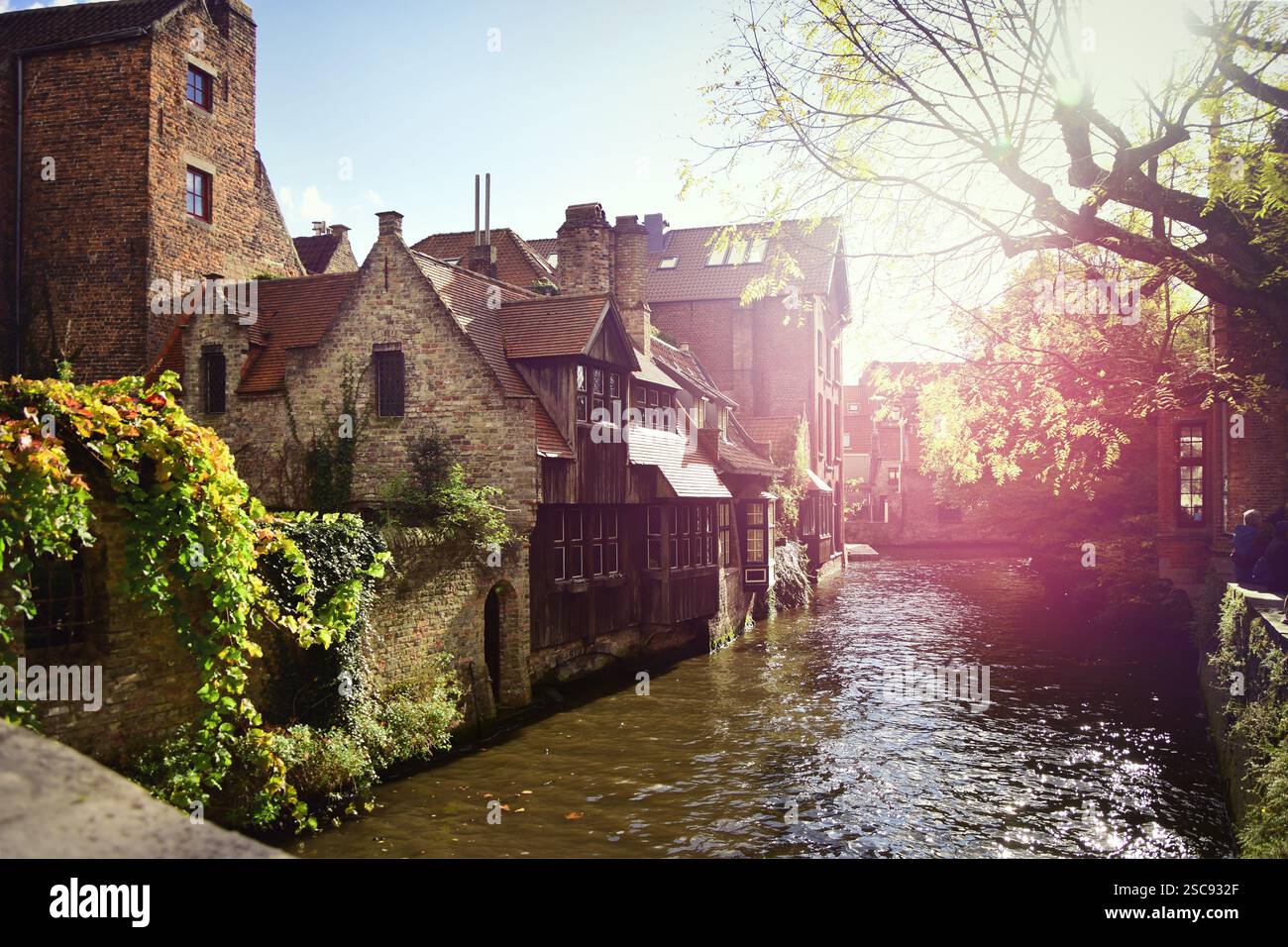 View of the canal from the old Boniface bridge in Bruges Stock Photo ...