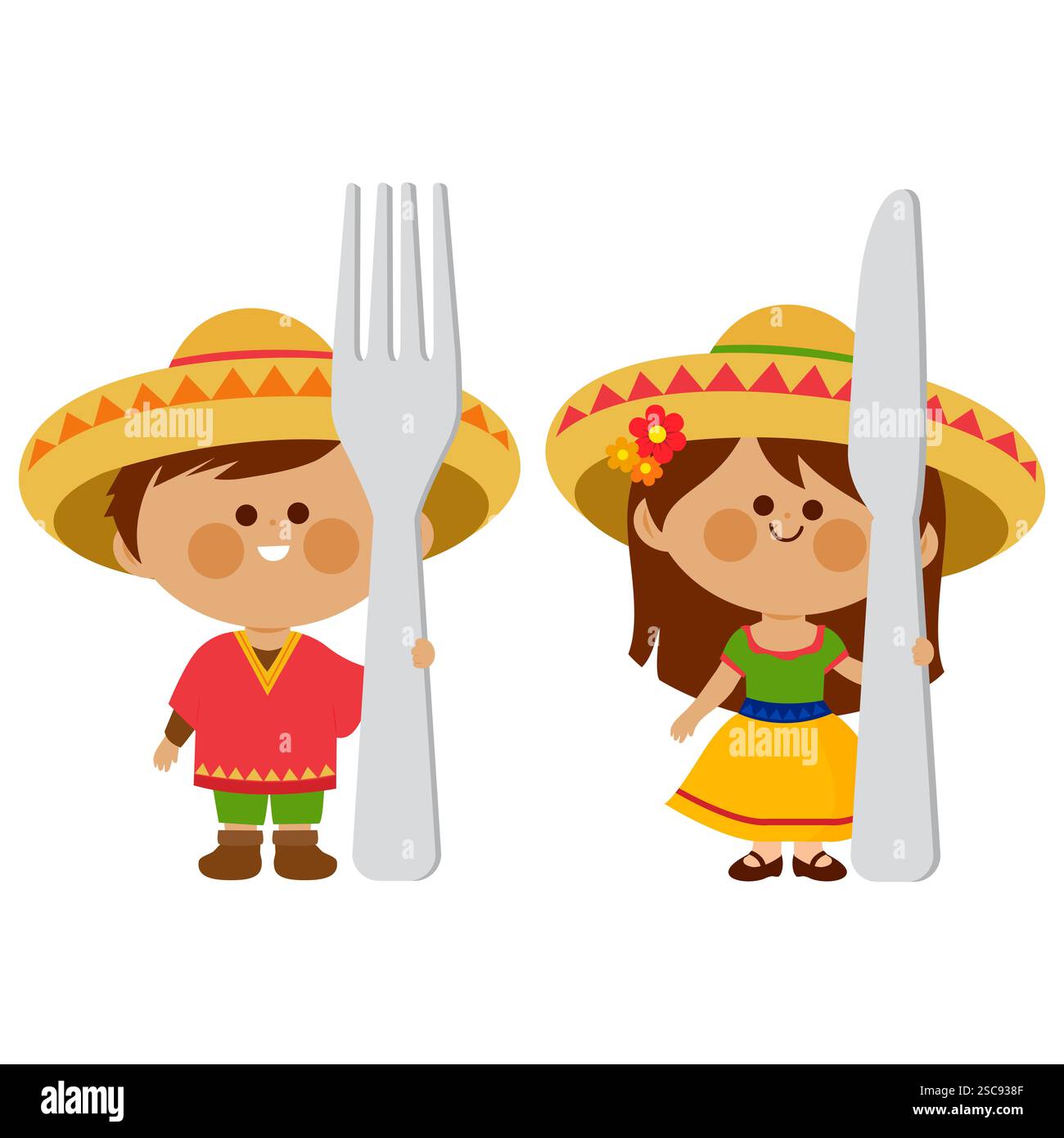 Mexican children holding a fork and a knife. Kids menu at Mexican ...