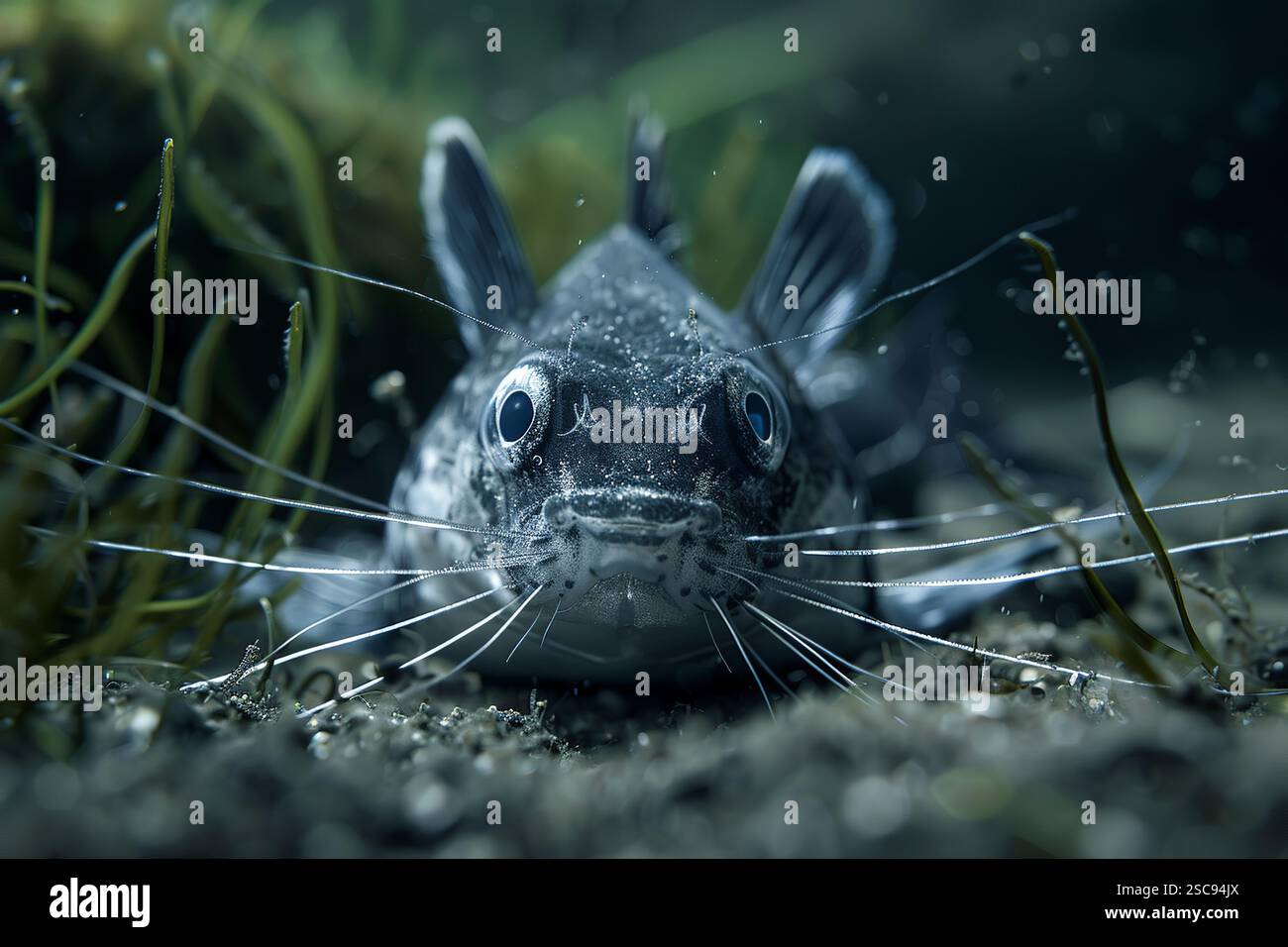A monkfish with large eyes and a wide mouth looks into the camera. The ...