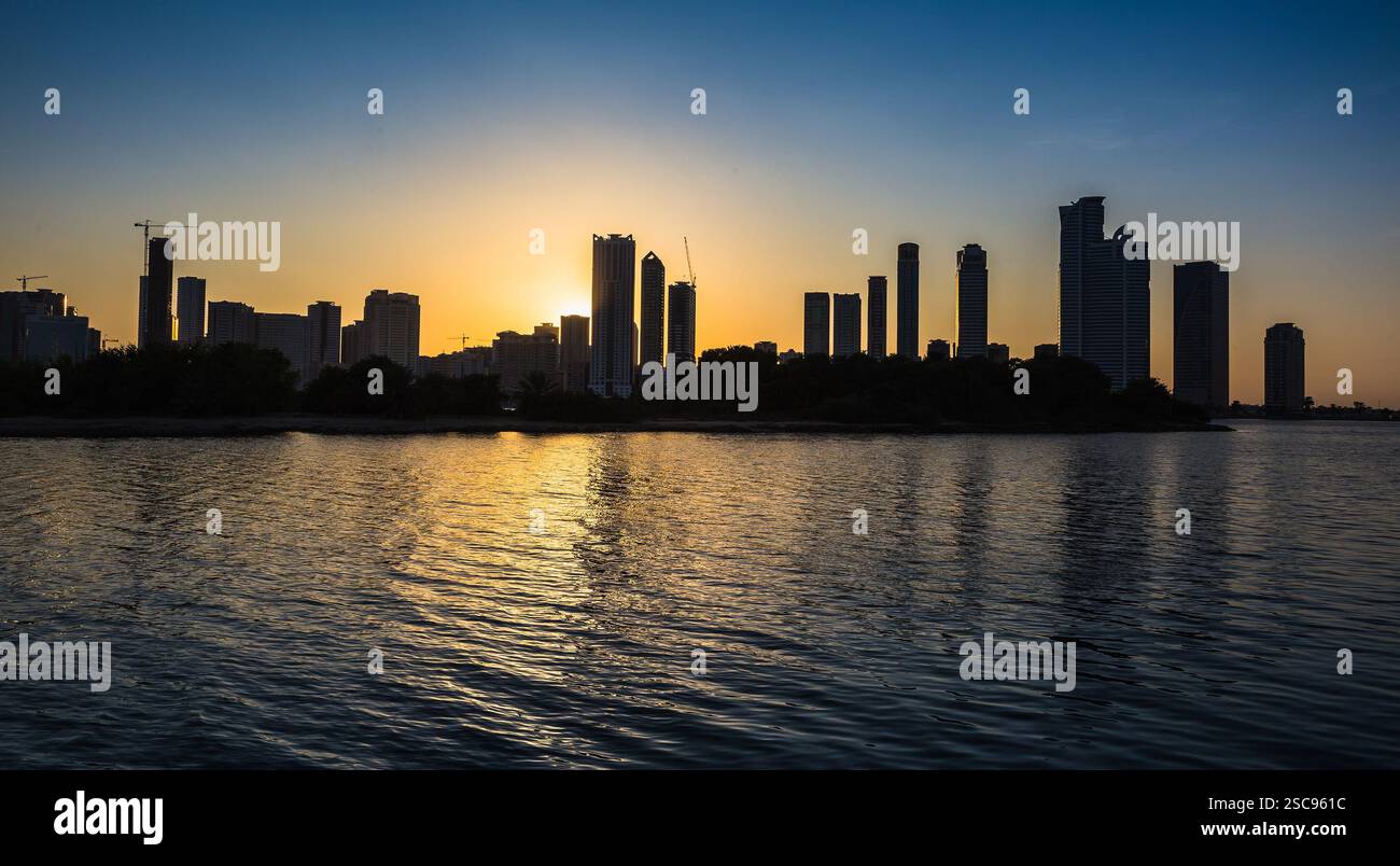 Skyscrapers in Sharjah city. Khalid Lagoon.UAE Stock Photo - Alamy