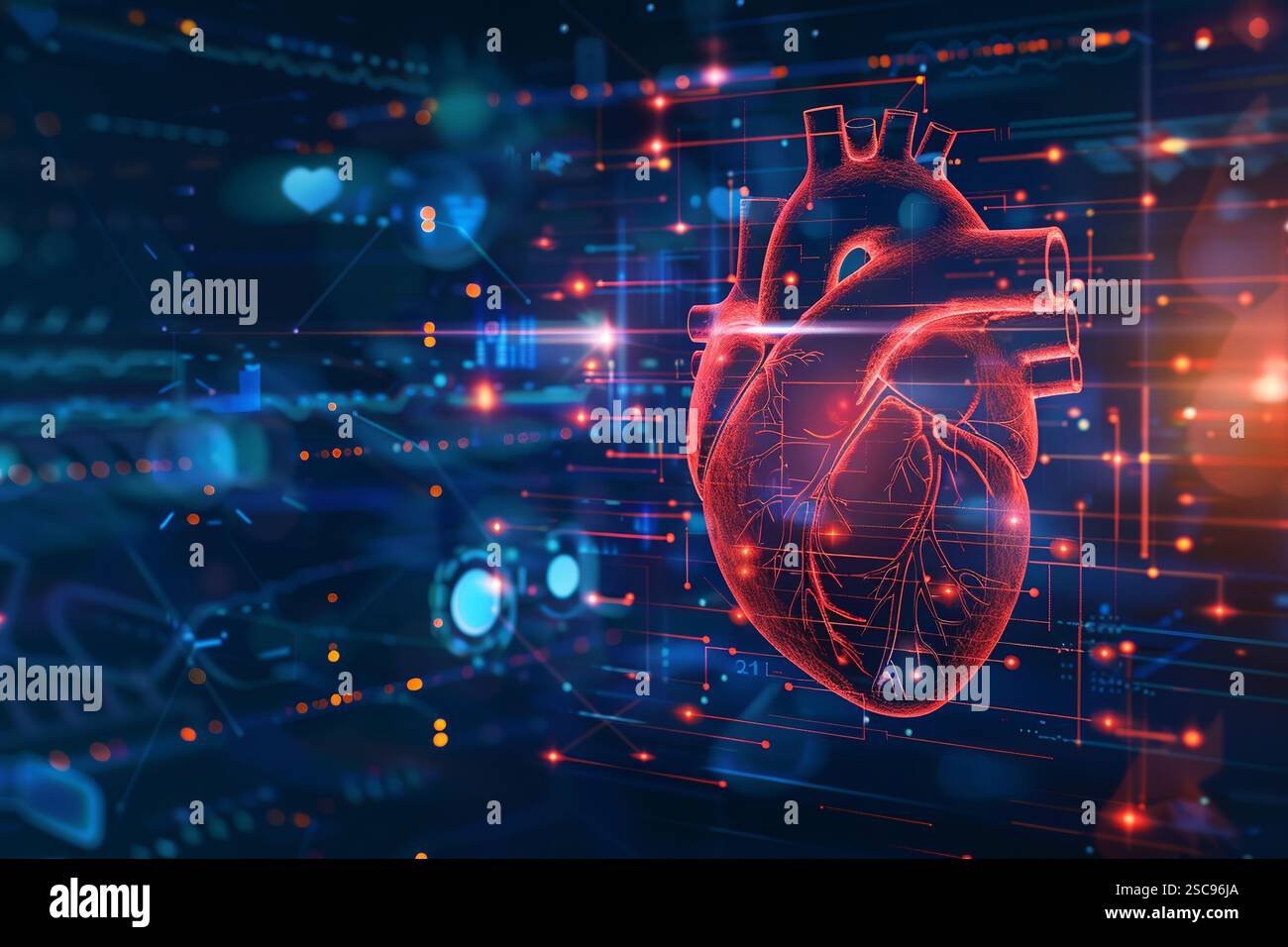 A 3D model of the heart in blue-blue tones with glow, modern ...