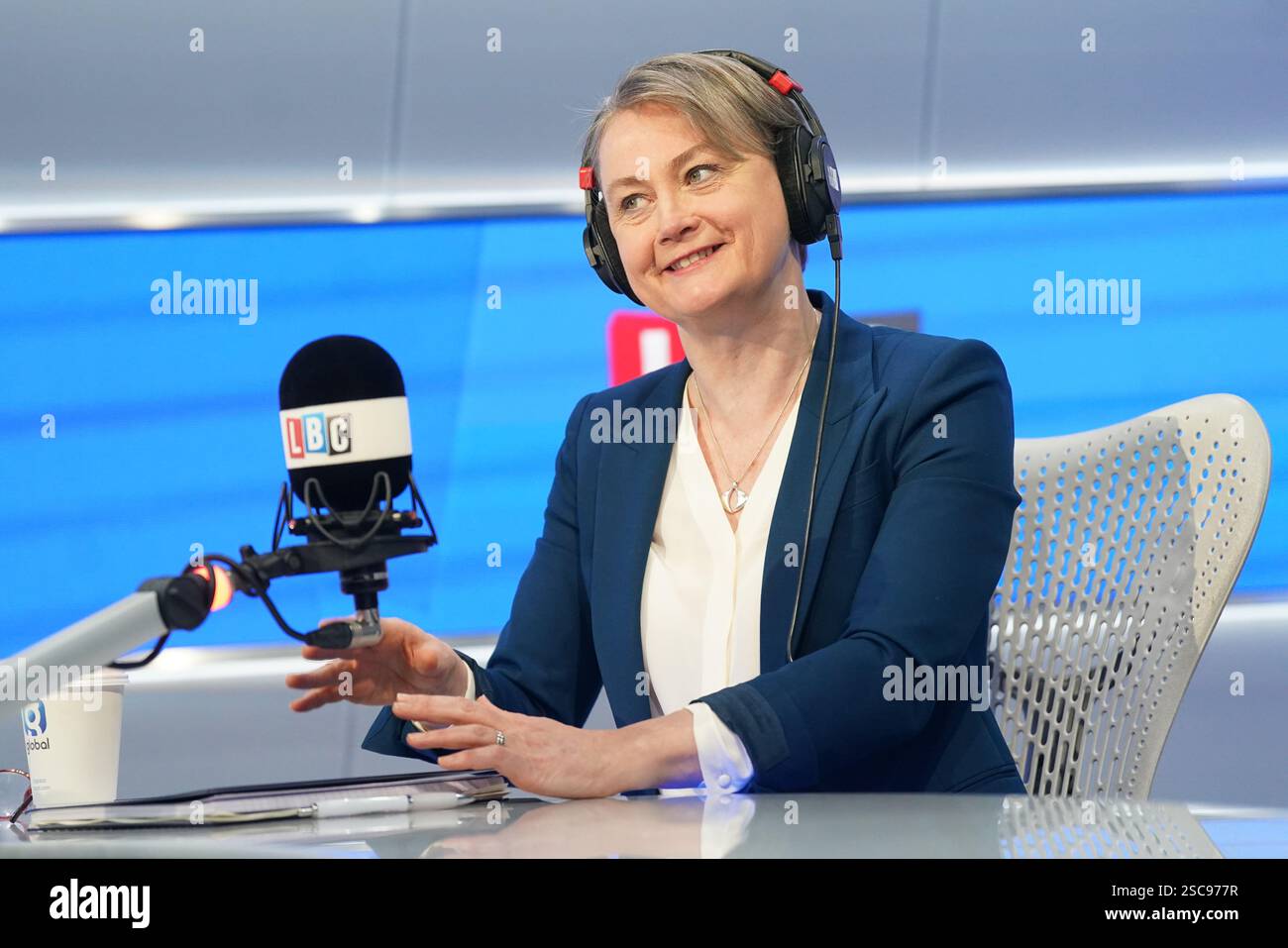 Home Secretary Yvette Cooper takes part in the Call the Cabinet phone ...