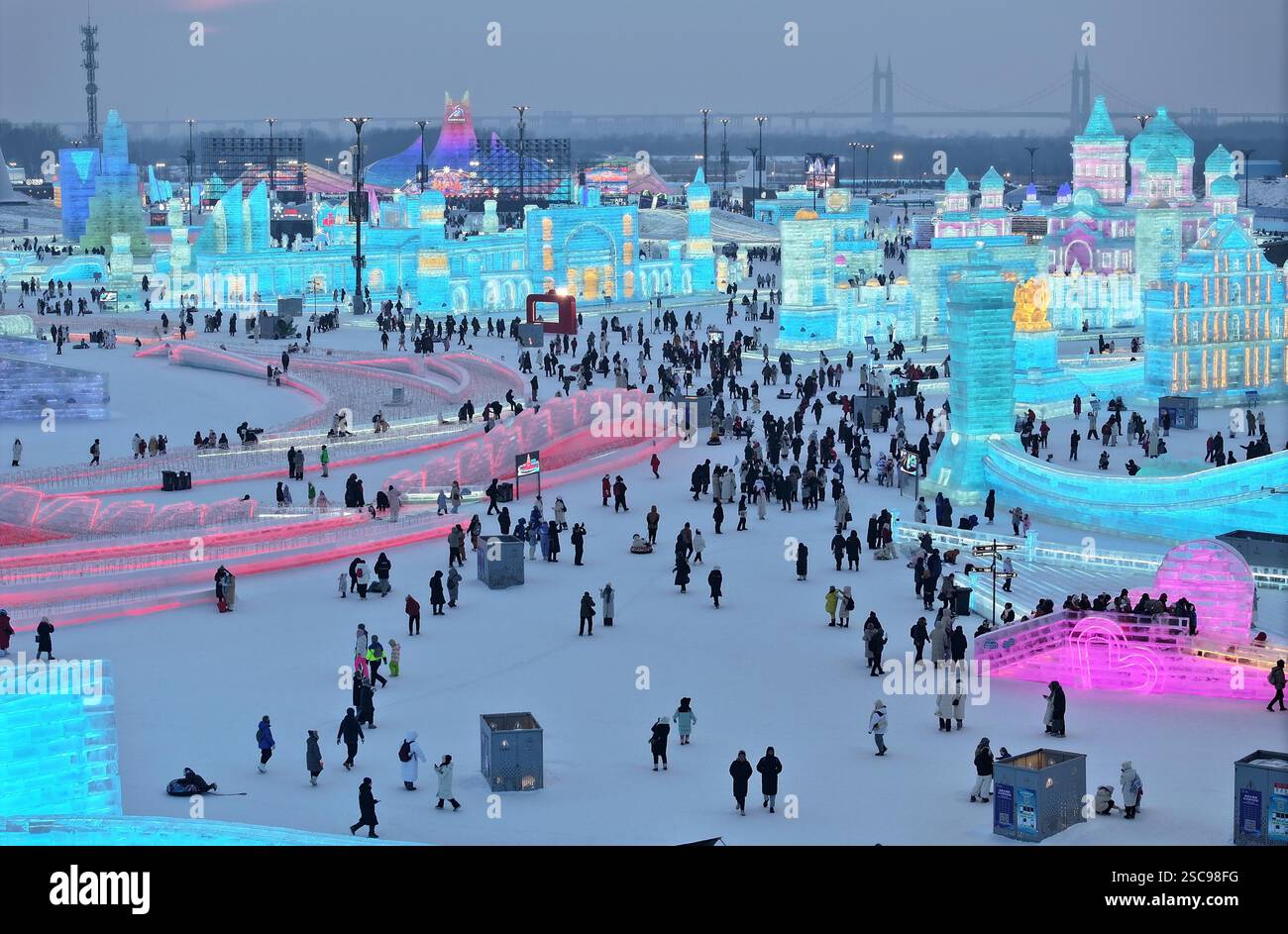 Aerial photo shows tourists playing at Harbin Ice and Snow World in ...