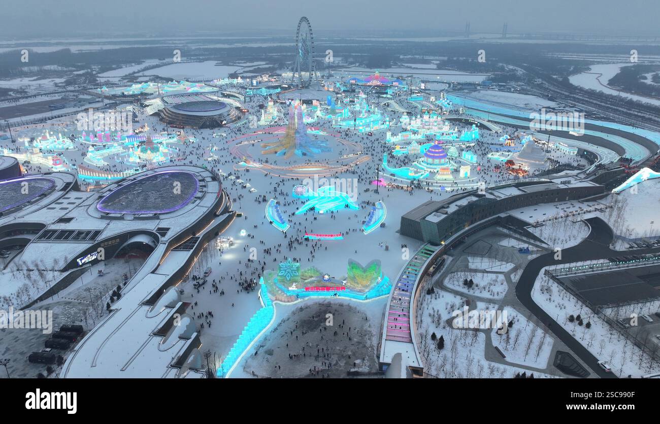 Aerial photo shows tourists playing at Harbin Ice and Snow World in ...