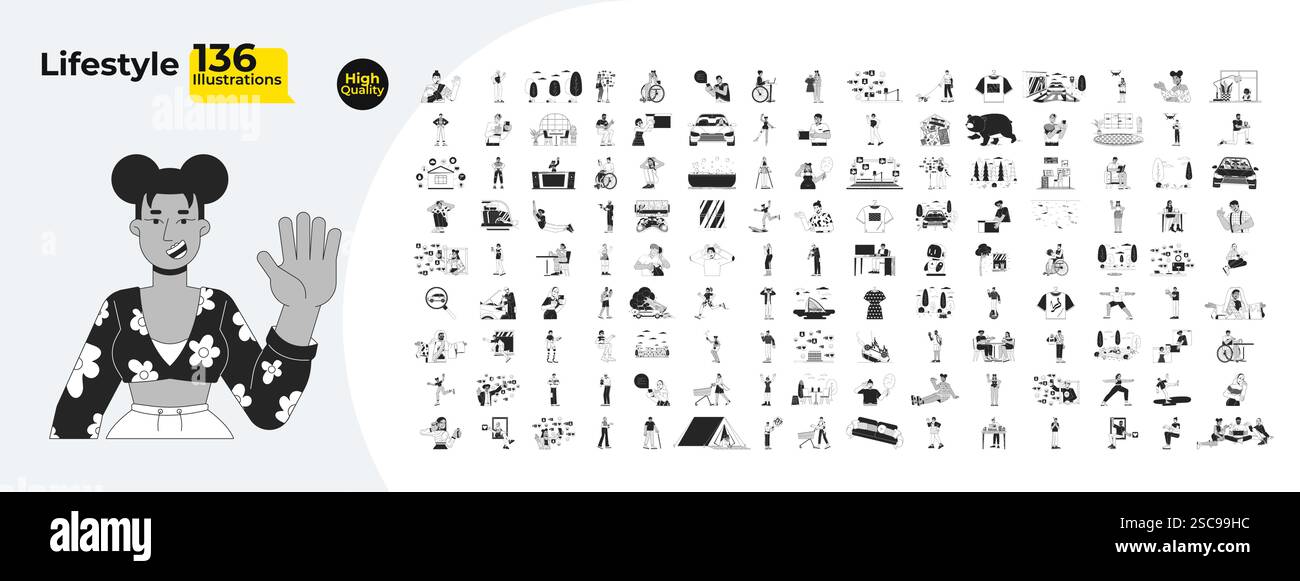 Lifestyle cartoon outline illustrations mega bundle Stock Vector Image ...