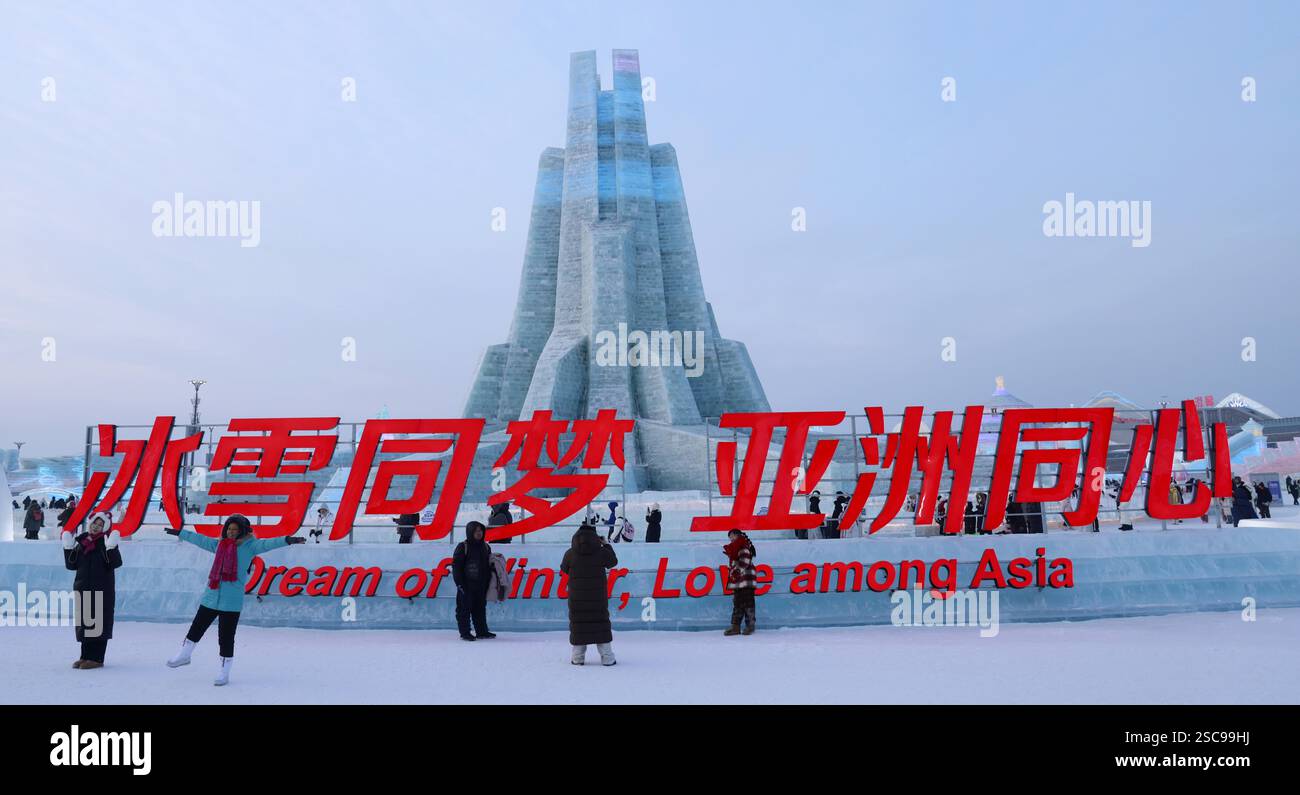 Aerial photo shows tourists playing at Harbin Ice and Snow World in ...