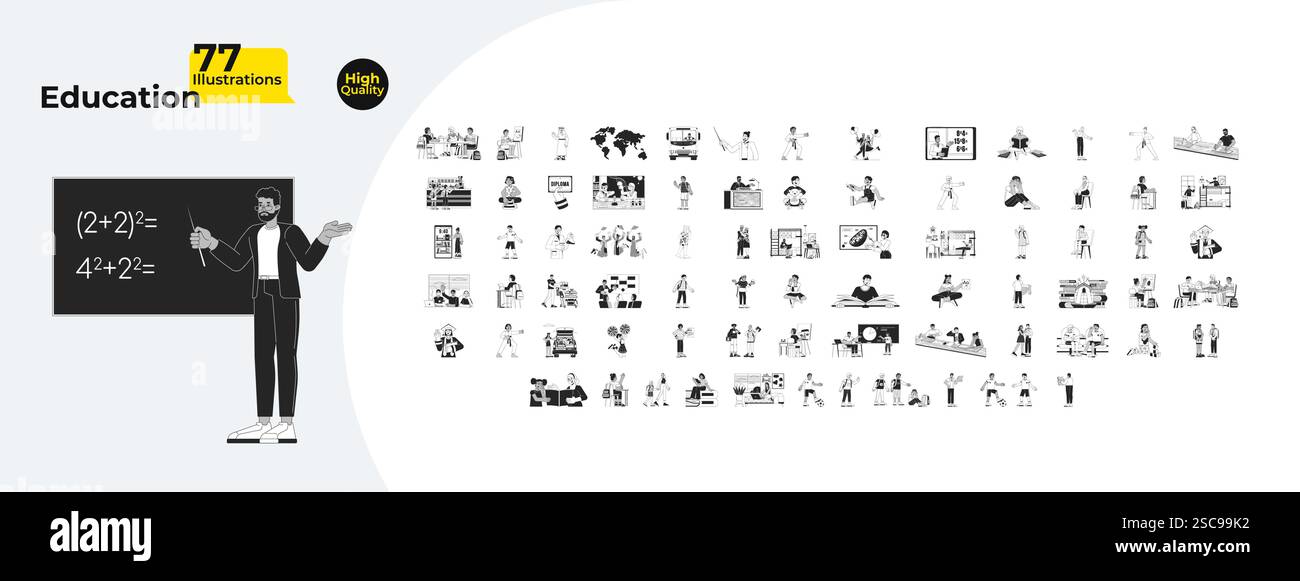 Education cartoon outline illustrations mega bundle Stock Vector Image ...