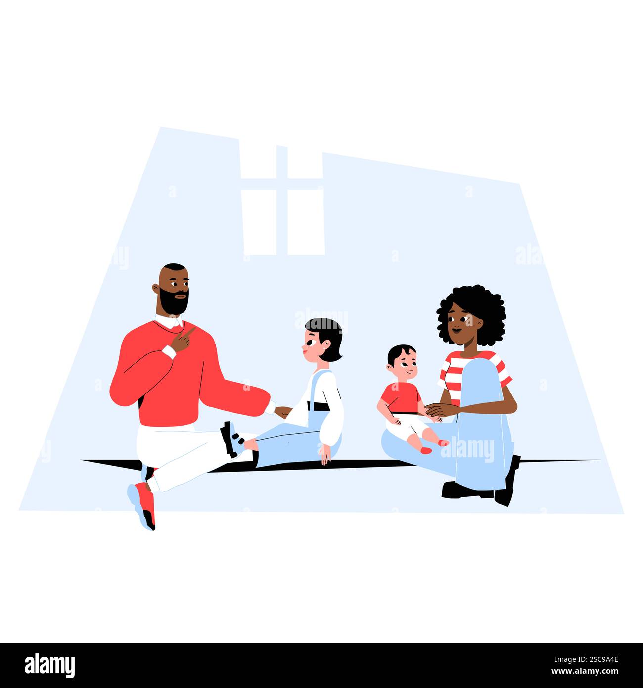 Family Bonding Time With Parents And Children In Flat Vector ...