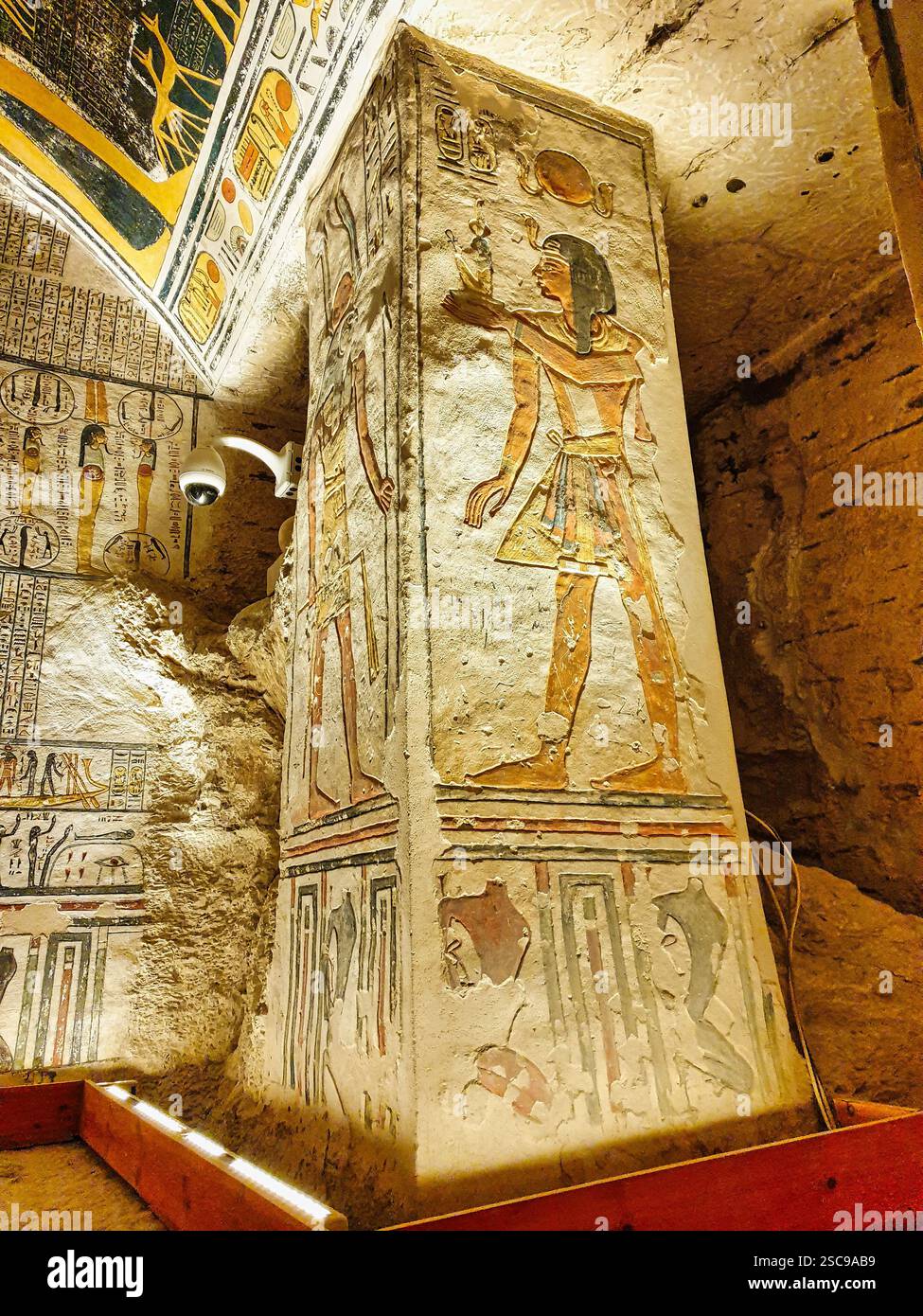 Painted relief of Ramesses VI on a pillar inside the burial chamber in ...