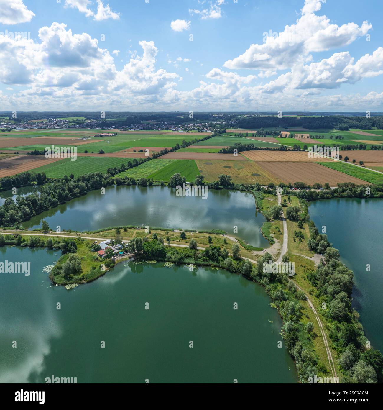 A bird's eye view of the Donauried near Dillingen in Bavarian Swabia ...
