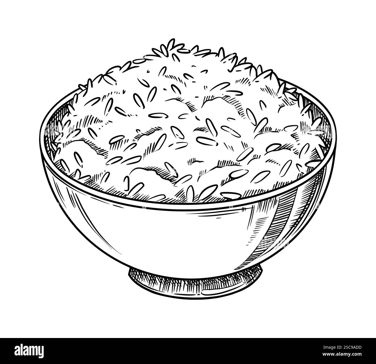 Steamed rice bowl food illustration in the graphic line art style. Hand ...