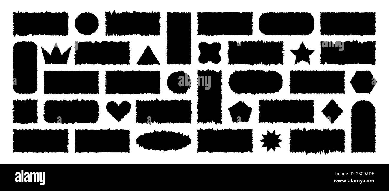 Jagged Rectangle. Set of torn paper pieces. Textured grunge element ...