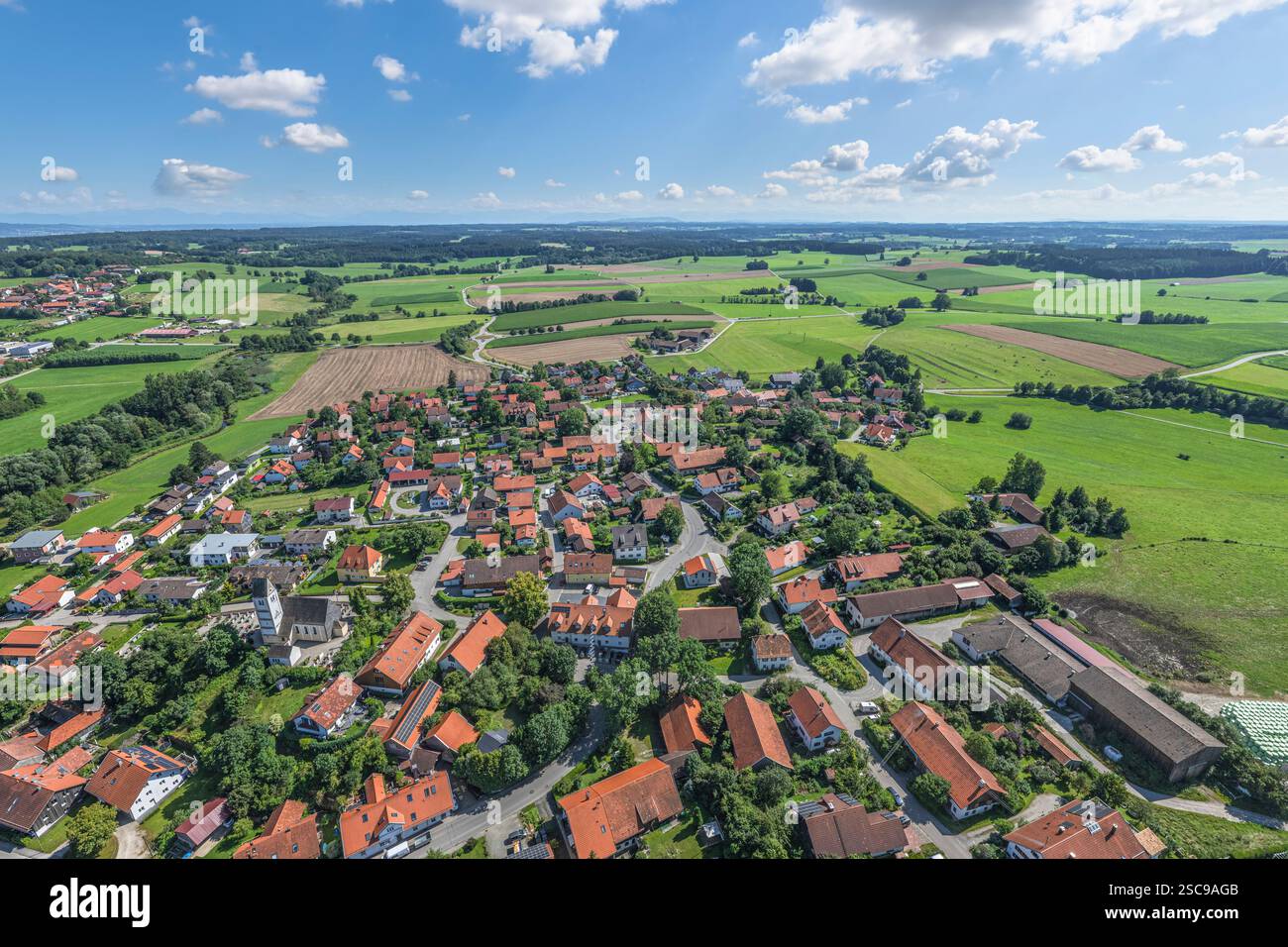 View of the village of Finning on the Windach in the Upper Bavarian ...