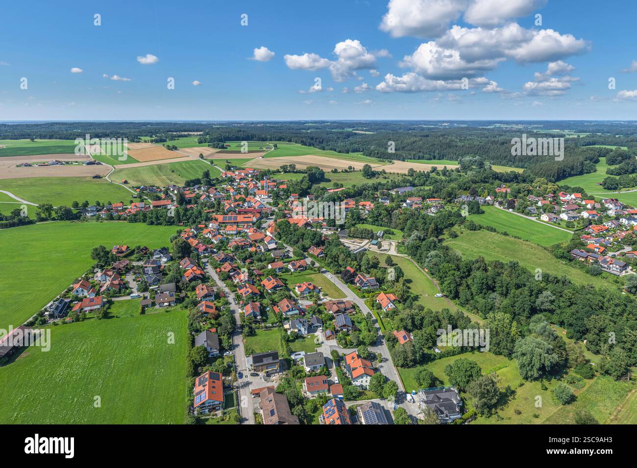 View of the village of Finning on the Windach in the Upper Bavarian ...