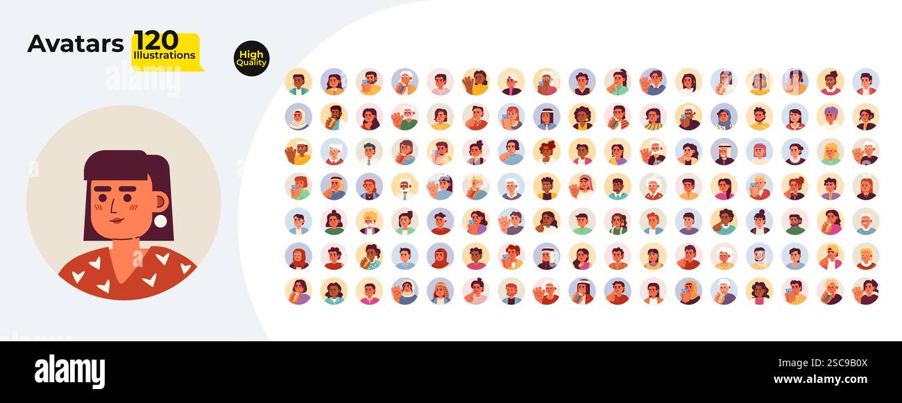 Round avatars cartoon flat illustrations mega bundle Stock Vector Image ...