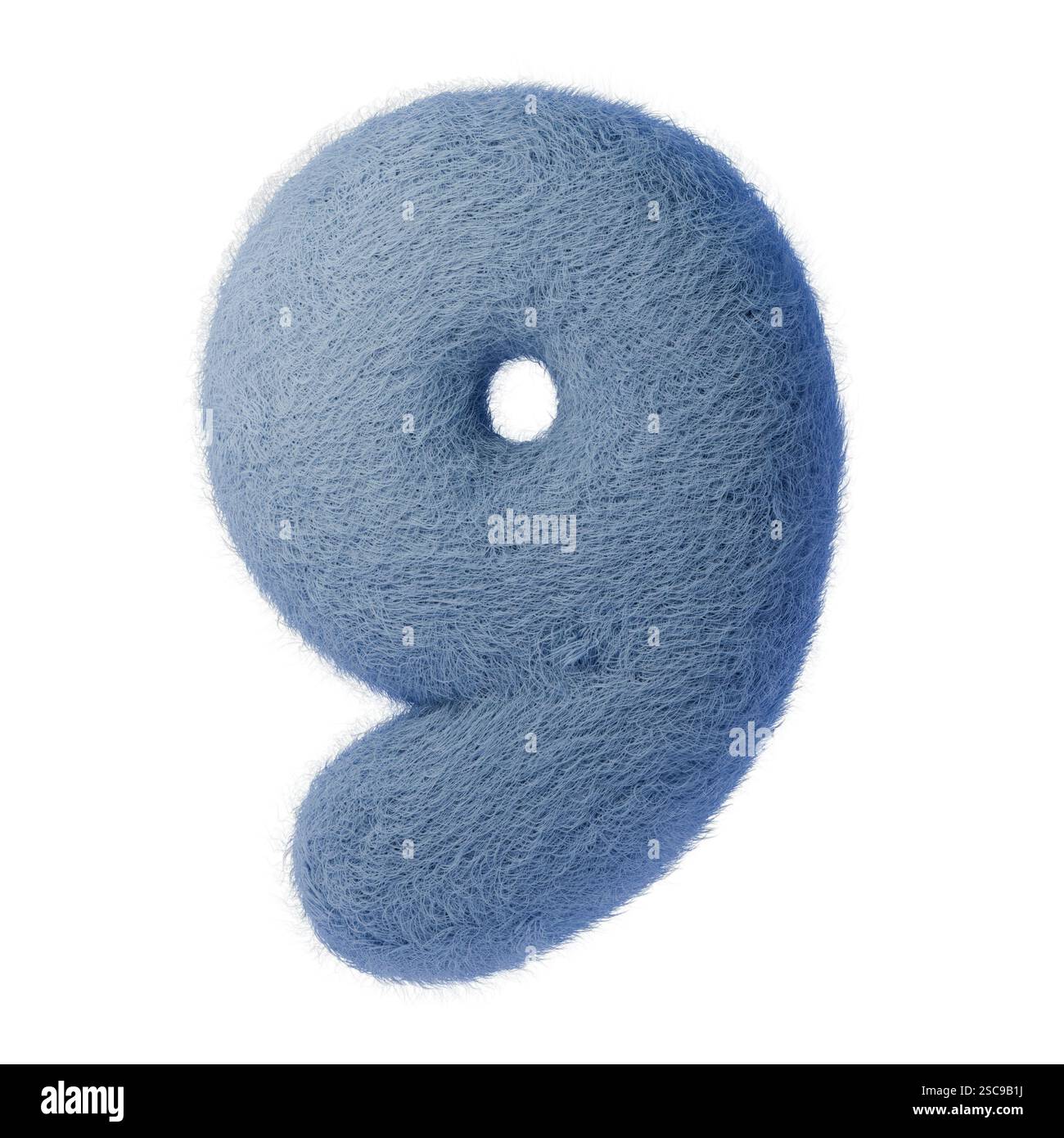 3d number 9 from felt, Soft blue, fluffy 3D number nine illustration ...