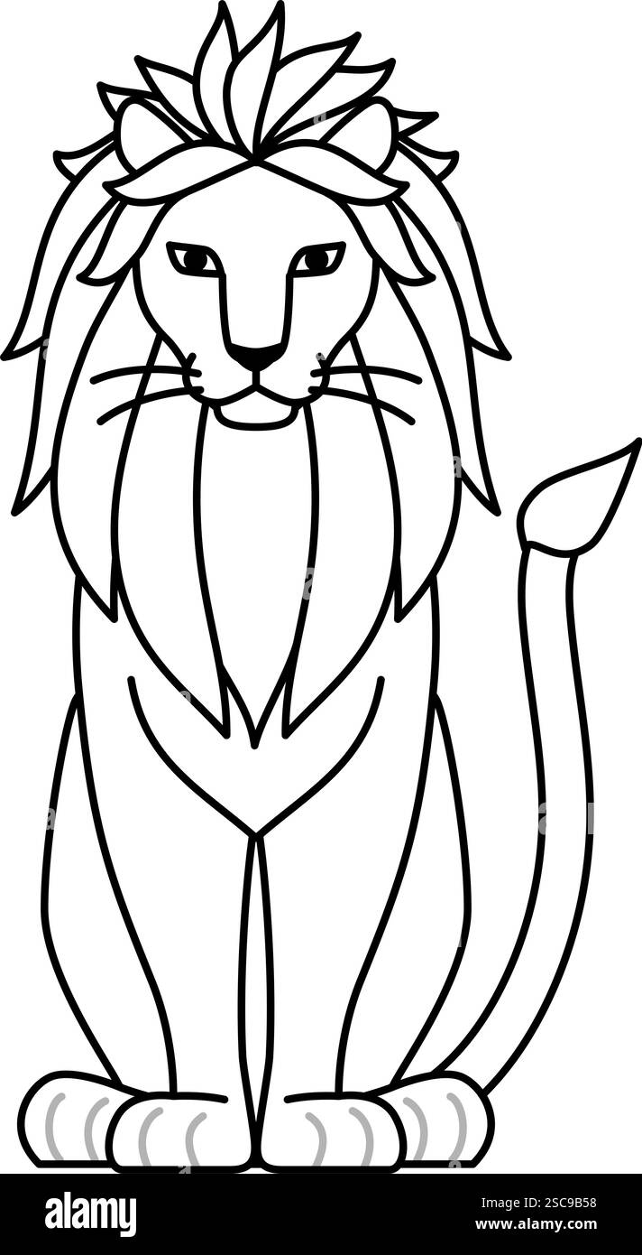 Simple line drawing of a lion facing front, male, Vector Illustration ...