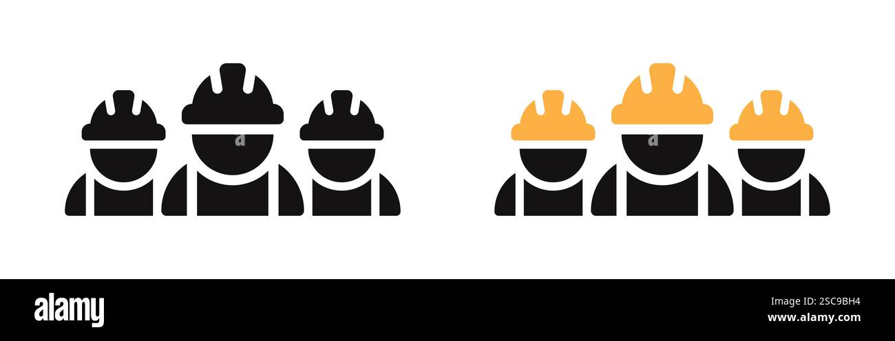 Work team icons set. Construction workers in a helmets symbol ...
