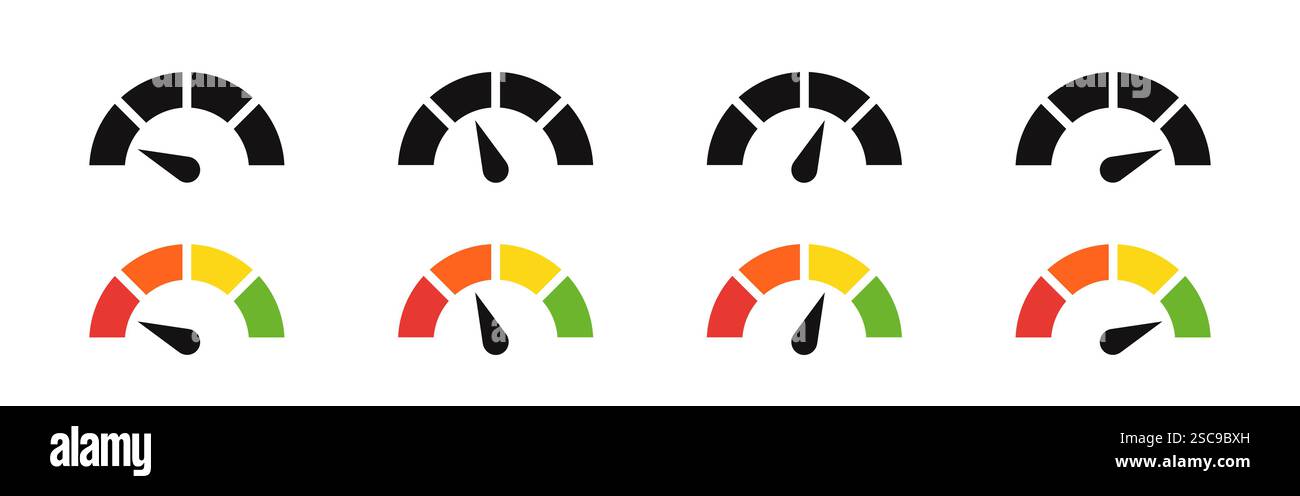 Speedometer icons set. Speed indicator, Internet car speed. Performance ...