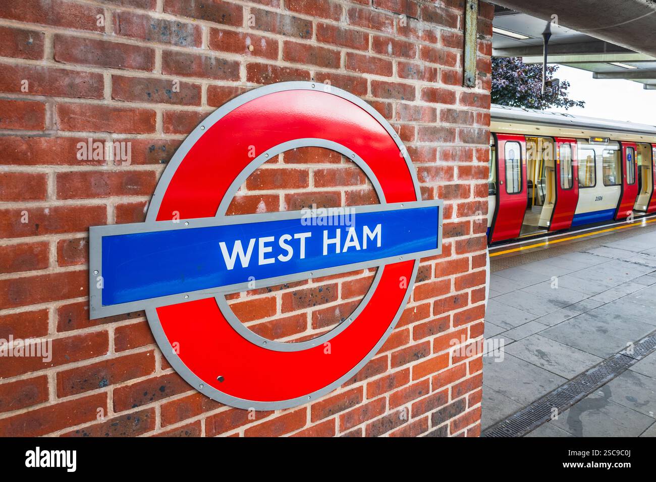 West Ham Underground Station Sign. Iconic London Red Tube Sign Stock ...