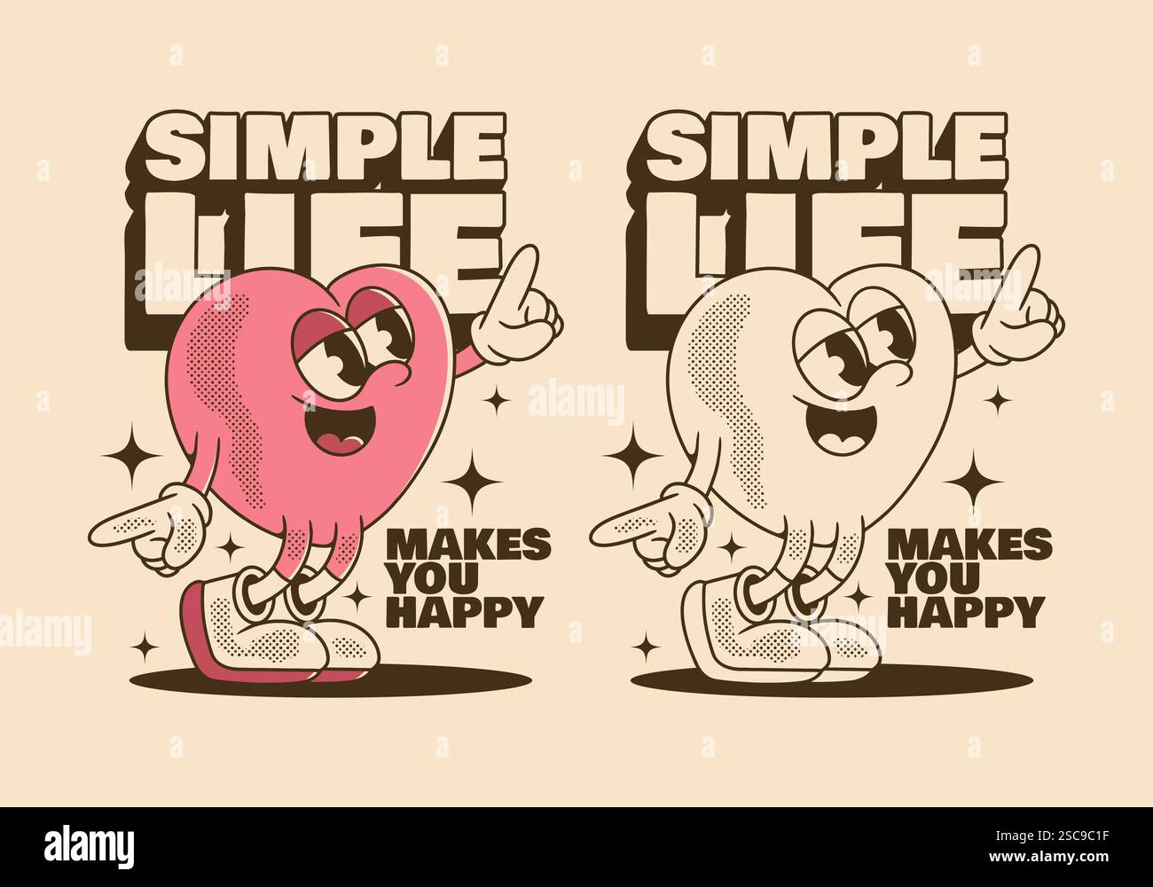 Happy heart mascot character in happy dance illustration in 2 color ...